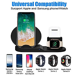 Wireless Charger, 3 in 1 Charging Station for Apple, Wireless Charging Stand Apple Watch Charger for Apple Watch and iPhone Airpod Compatible for iPhone X/XS/XR/Xs Max/8 Plus iWatch Airpods-Black
