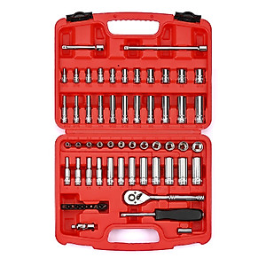 MIXPOWER 62-Piece 1/4-Inch Dr. Master Socket Set with Ratchets,Universal Joint, Extensions with 1/4'' Dr. Bits Set, SAE/Metric 6-Point 5/32-Inch - 9/16-Inch, 4 mm - 14 mm, CR-V Socket