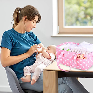 Baby Diaper Caddy Organizer- Stylish Nursery Caddy Organizer Large Portable Diaper Storage Basket for Changing Table & Car- Baby Shower Gifts Basket for Girl- Newborn Essentials Must Haves- Pink Stars