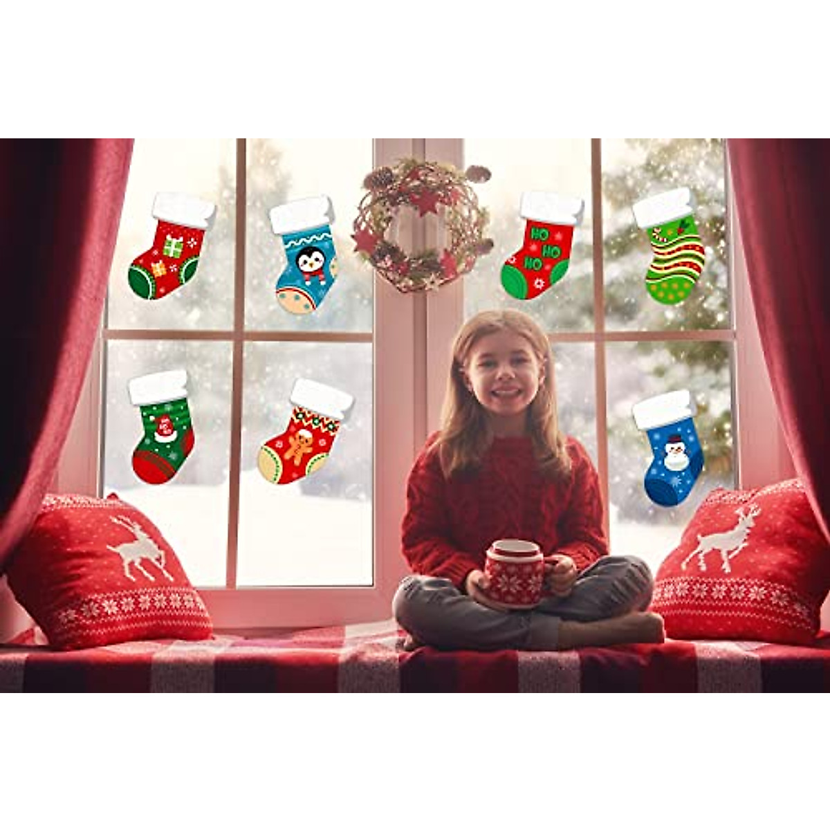 SICOHOME Christmas Cut-Outs for Classroom 4"x6" Assorted Xmas Stocking Cut-Outs with Glue Point Dots for Winter Bulletin Board Classroom School Christmas Candy Party Decorations
