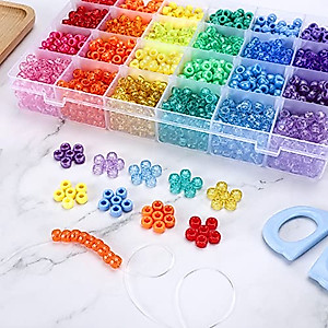 Quefe 2880pcs Pony Beads Kit Rainbow Beads Plastic Bead for Craft 6 x 9mm 24 Colors 4 Styles Large Hole Beads Set for Bracelets Jewelry Making