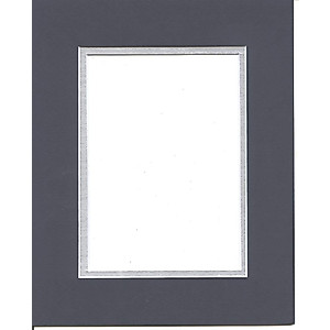 16x20 Navy Blue & Silver Double Picture Mat, Bevel Cut for 11x14 Picture or Photo