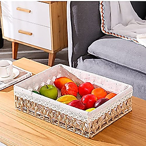 UXZDX Storage Box Desktop Straw Woven Rattan Woven Debris Storage Box Living Room Storage Basket (Color : Khaki)