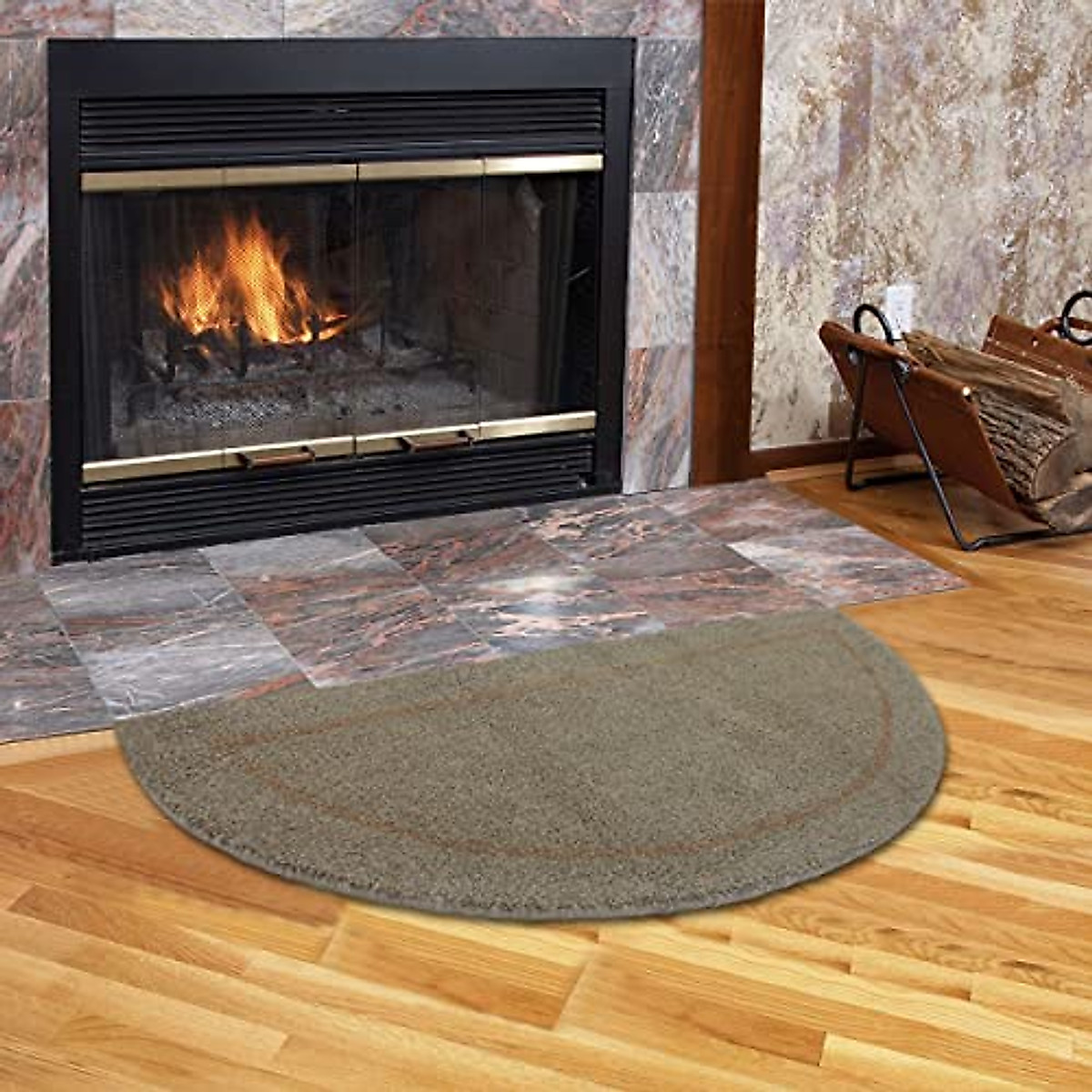 COTTON CRAFT Pure Wool Fireplace Rug - Half Moon Hearth Area Rug Carpet - Fire Resistant Hand-Tufted Fireplace Mat - Entryway Cabin Kitchen Anti Fatigue Half Round Accent Rug - 22 X 44 - Natural Tan