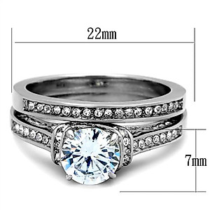 Marimor Jewelry His and Hers Stainless Steel 3 Piece Cubic Zirconia Wedding Ring Set and Eternity Wedding Band Women's Size 08 Men's 08mm Size 10