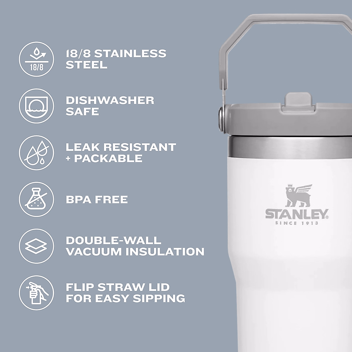 Stanley IceFlow Stainless Steel Tumbler - Vacuum Insulated Water Bottle for Home, Office or Car Reusable Cup with Straw Leak Resistant Flip Cold for 12 Hours or Iced for 2 Days, Jade, 20OZ