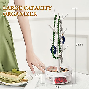 Inmorven Jewelry Tree Stand Organizer with Storage Box, White Display Holder for Necklaces Bracelets Earrings, with Clear Base Container