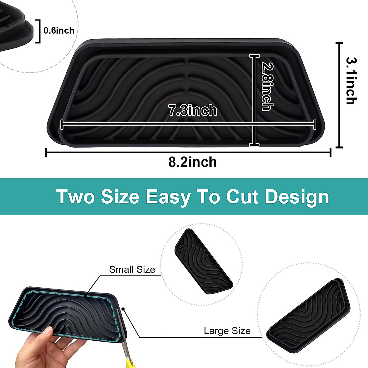 Silicone Refrigerator Drip Tray Catcher 2 packs,Protects Ice and Water Dispenser Pan From Spills,Fit Refrigerator Water Tray, Coffee Machine Tray Recycle and Dry Quickly (Rectangular, Black+Grey)