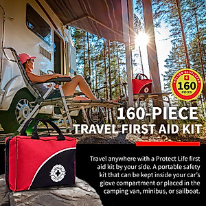Protect Life First Aid Kit for Home/Business, HSA/FSA Eligible Emergency Kit Travel First Aid Kit Mini | Camping First Aid Kit Hiking | Small First Aid Kit for Car | Survival Medical Kit - 160pcs
