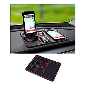 Non-slip Phone Pad for 4-in-1 Car, 2023 New Cool Glow in the Dark Car Dashboard Phone Mat with Temporary Car Parking Card Number Plate and Aromatherapy, Anti-shake Pad Universal Phone Holder (Red)