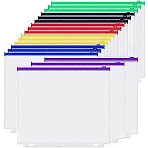 Antner 18PCS Binder Pockets Letter Size 3 Holes Binder Pouch Folders for 3-Ring Binder Loose Leaf Bags Waterproof PVC Document Filing Bags, 6 Colour