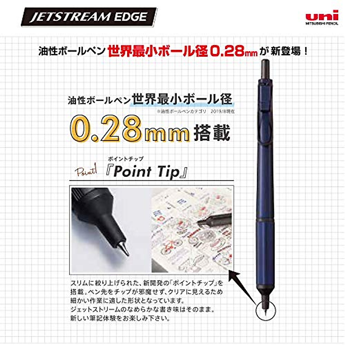 uni Jetstream EDGE 0.28mm Oil-based Ballpoint Pen, White Red Body (SXN100328W.15), Black