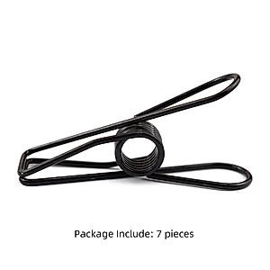 RILOMBAO 7 PCS Stainless Steel Large Black Clothespin High Elasticity Strength Clothes Pins Heavy Duty Multipurpose Metal Wire Chip Clips 2.83 Inch for Snack Bag Food Package Office Home Outdoor Photo