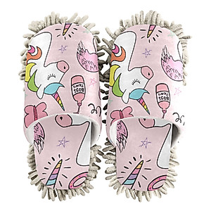Cartoon Unicorn Butterfly Flamingo Mop Slippers Shoes Cover for Floor Cleaning Washable Dirty Dust Hair Cleaners Microfiber Mop Socks for Office House Kitchen