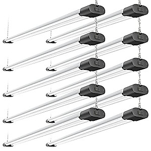 Ensenior 10 Pack Linkable LED Utility Shop Light, 4 FT 4400lm, 36W Equivalent 280W, 5000K Daylight, 48 Inch Integrated Fixture for Garage&Workbench, Surface or Hanging Mount, Black, ETL Certified