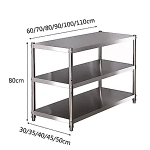 GOCHUSX Stainless Steel Shelf, Kitchen Storage Rack, 3-Tier Shelving Units and Storage, Standing Shelving Work Table for Kitchen Garage Office ( Color : Silver , Size : 80X30X80CM )