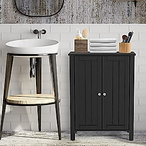 COSTWAY Bathroom Floor Cabinet - Freestanding Side Storage Organizer with Double Doors & Adjustable Shelf, Wooden Storage Cabinet for Living Room, Bedroom, Kitchen, Entryway (Black)