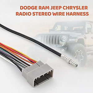NuIth 70-6502 Car Radio Wiring Harness w/Antenna Adapter Connector Select for 2002-2007 Dodge Ram, 2003-2007 Jeep, 2000-2007 Chrysler Aftermarket Install Stereo Cable Antenna Plug
