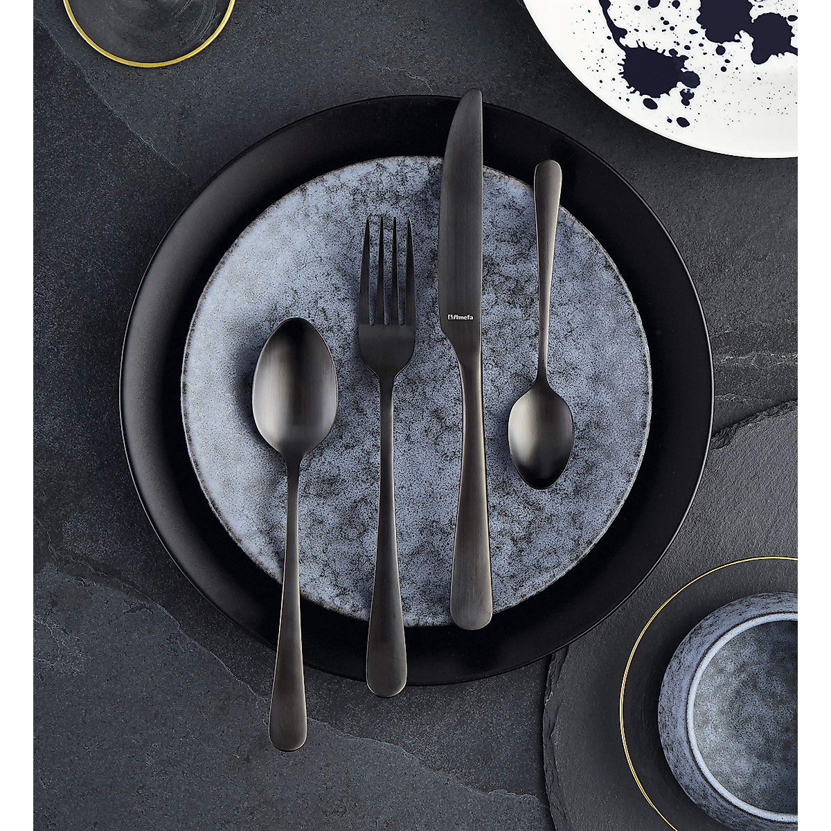 Amefa Austin 18/0 Stainless Steel Flatware Set - Matte Black - 20 Piece Place Setting - Service for 4 - Knife & Fork Spoon Set - Amefa Cutlery Set - Amefa Flatware Set - Modern Silverware Set