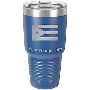 LaserGram 30oz Vacuum Insulated Tumbler Mug, Flag of Puerto Rico, Personalized Engraving Included (Dark Blue)