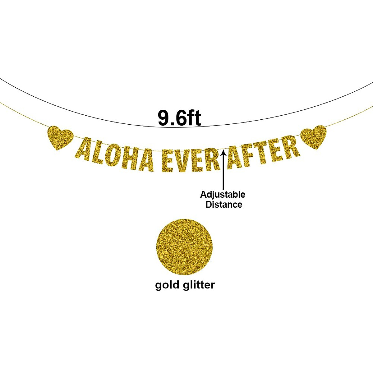 Aloha Ever after Banner, Hawaiian Themed Party Banners for Wedding/Engagement/Bridal Shower, Rustic Party Decorations, Gold Glitter