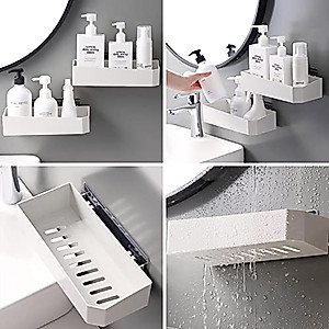 Iukpptui 2 Pack Shower Shelf Bathroom Shelf Organizer Wall Mounted Makeup Cosmetic Storage Tray Rack No Drilling