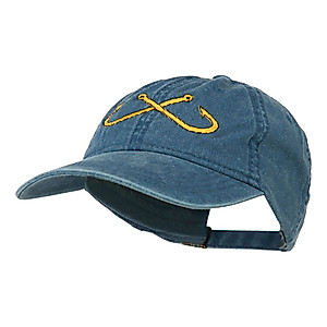 e4Hats.com Fishing Crossed Fishhooks Embroidered Washed Cap - Navy OSFM