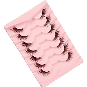 Gmagictobo False Eyelashes Natural Half Lashes Cat Eye Clear Band Lashes Fluffy Wispy 3D Faux Mink Lashes Pack Soft Strips Fake Eyelashes 7 Pairs