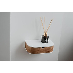 SELCOA Entryway Retro Floating Console, Modern Floating Wooden Bedside Table Shelf Drawer, Mounted Wall nightstand (Black,Double)