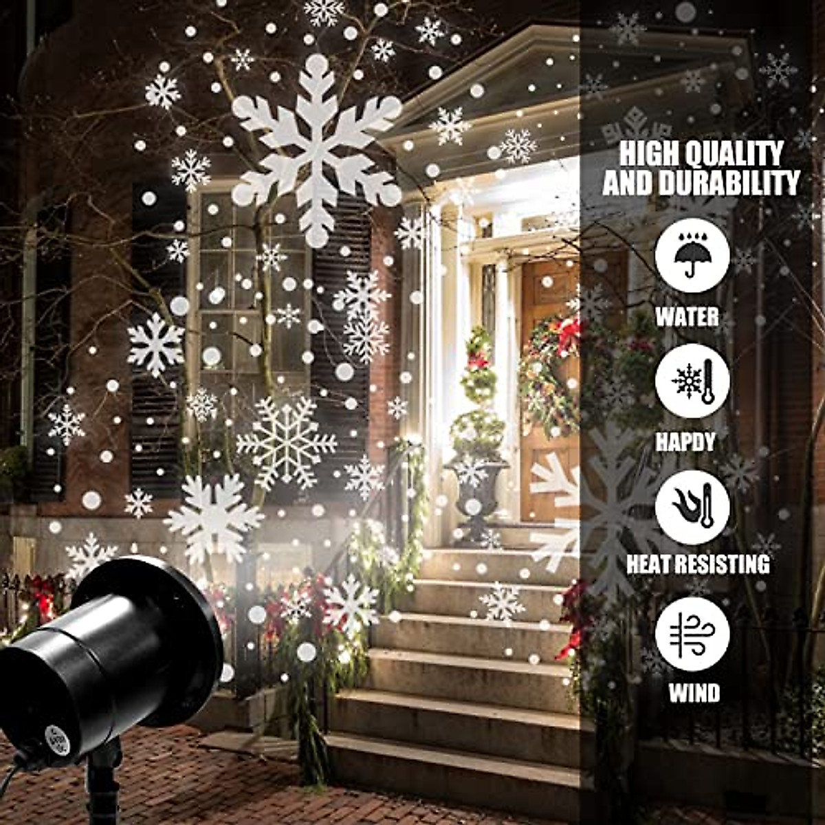 Christmas Projector Lights Outdoor - Christmas Snowflake Projector Lights with Waterproof Plug in Moving Effect Wall Mountable for Garden Ballroom, Party, Halloween, Holiday