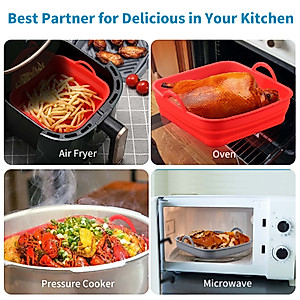 SYAWS Air Fryer Silicone Pot Square,[8.5inch 2Pack] Foldable Air Fryer Silicone Liners,Air Fryer Pad, Replacement of Flammable Parchment Liner Paper for 5 to 7 QT Air Fryer