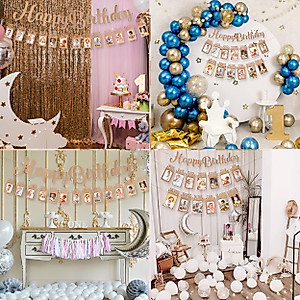 1st Birthday Photo Banner and Happy Birthday Banner for Boys Girls from Newborn to 12 Months, Pre-Strung First Birthday Monthly Photo Banner Decorations for Baby Shower, First Birthday Party (Kraft)