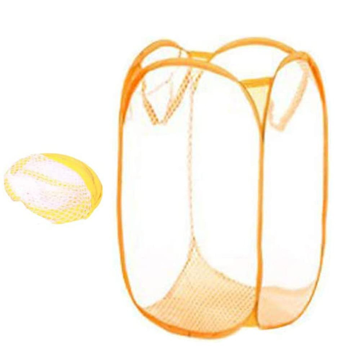 Oikejias Pop Up Mesh Laundry Hamper Portable Laundry Baskt Foldable Clothes Basket for Dorm, Bathroom, Laundry Room, Kids Room or Travel 1 Pack White Mesh With Yellow Edge