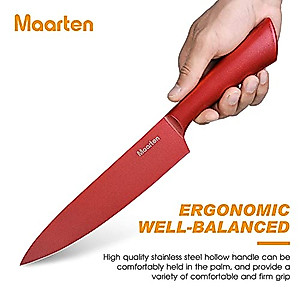 Maarten Kitchen Knives Set - 4 Piece Stainless Steel Chef Knife Set with Sheath - Boxed Knife Sets Gifts for Family (Red)