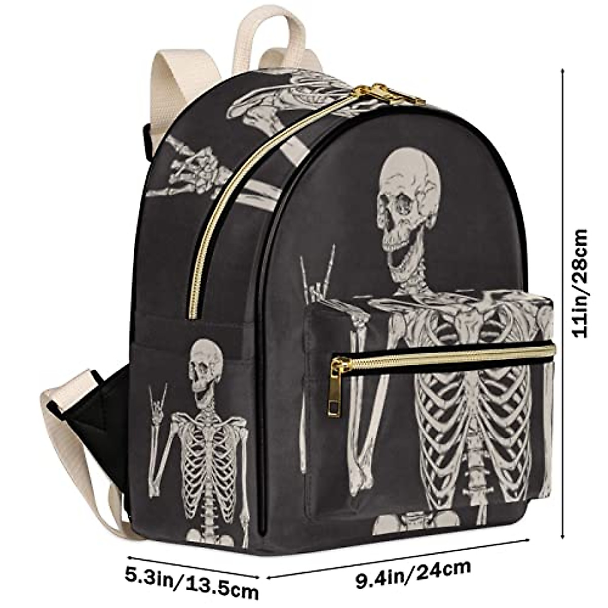 Funky Qiu Backpack Purse for Woman Rock Skeleton Skull PU Leather Fashion Mini Backpack Casual Bag for Woman Girls
