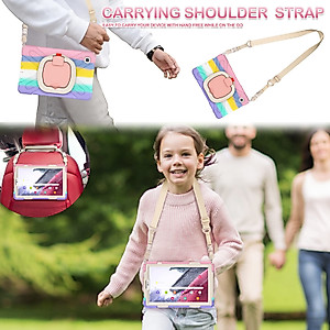 BATYUE Case for Samsung Galaxy Tab A7 Lite;Galaxy Tab A7 Lite Case 8.7 inch 2021 Released( SM-T220/SM-T225)Protective Case for Kids with Pencil Holder,360° Swivel Stand,Shoulder Strap - Colourful Pink