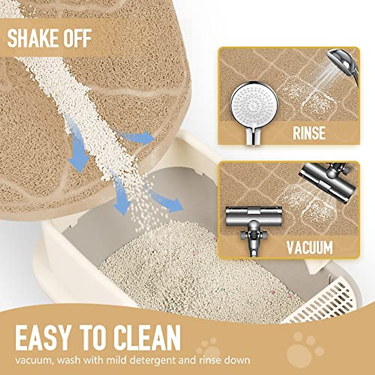 Heeyoo Cat Litter Mat, Large Kitty Litter Box Mat 47 x 35 Inches, Litter Trapping Mat with Waterproof and Non-Slip Backing, Keep Floors Clean, Soft on Kitty Paws