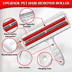 WOOTONG Pet Hair Remover Roller - Efficient Animal Hair Removal Tool for Cat & Dog Hair, Self-Cleaning Base, Red Color, Plastic, Manual, 1 Count (Reda)