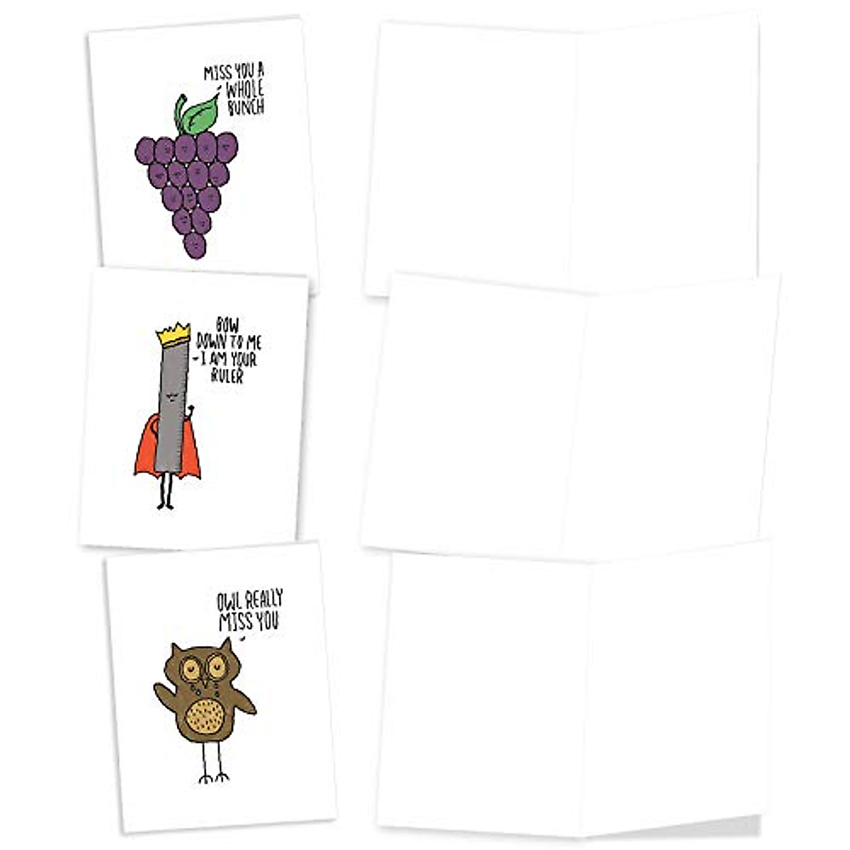 The Best Card Company - 10 Funny Assorted Blank Humor All Occasions Notecards Boxed Set 4 x 5.12 Inch w/Envelopes Cute Word Play for Men, Women (10 Designs, 1 Each) - Fun Puns M2975OCB