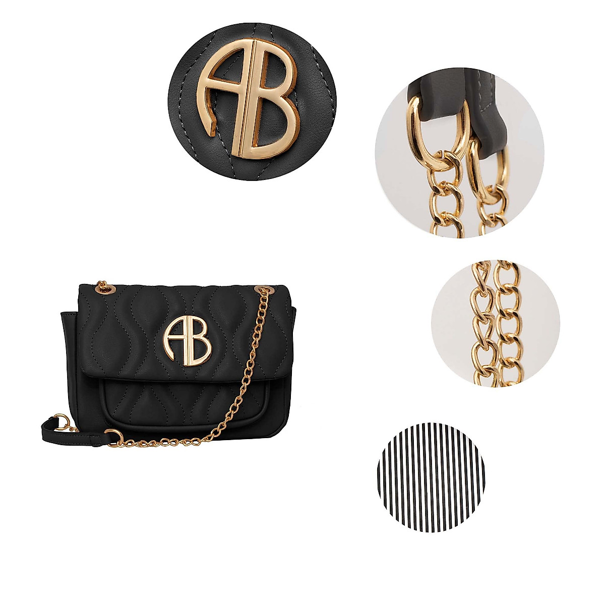 Alexis Bendel Women’s Vegan Leather Quilted Shoulder Handbag Crossbody W/Chain Strap