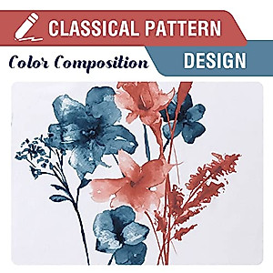 H.VERSAILTEX 100% Blackout Curtains 63 inch Length 2 Panels Set Cattleya Floral Printed Drapes Leah Floral Thermal Curtains for Bedroom with Black Liner Sound Proof Curtains, Stone Blue and Coral