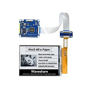waveshare 6inch E-Ink Display HAT Compatible with Raspberry Pi 4B/3B+/3B/2B/B+/A+/Zero/Zero W/WH/Zero 2W Series Boards 1448×1072 High Definition Black/White 16 Gray Scale Supports Partial Refresh