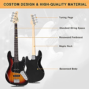 GLARRY 4 String GJazz Electric Bass Guitar Full Size Right Handed with Guitar Bag, Amp Cord and Beginner Kits (Sunset)