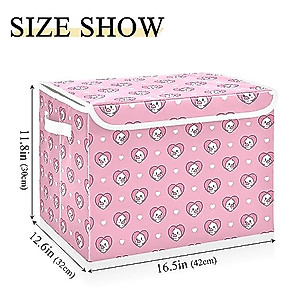 JUNZAN Rubber Duck Heart Valentine Pink Storage Bins with Lids Collapsible Clothes Toys Storage Box with Handle Closet Organizer Home Decor Office Basket