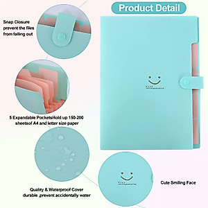 10PCS Expanding File Folders,A4 Letter Size Accordion Document Organizer,Plastic 5 Pocket Accordion Folder,Expandable File Folder with Snap Closure,120 Labels in 12 Colors for School Office Supplies