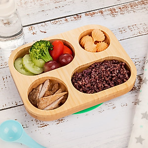 laboos Kid Portion Control Plate - Natural Bamboo Plates for Kids' Healthy Diet - Sturdy Compartment Plates with Suction – Non-Toxic, BPA-Free, Dishwasher Safe - Cute Food Portion Plate for Toddlers