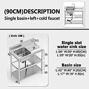 Commercial sink with storage rack,Outdoor utility garage sink with faucet,Indoor kitchen Stainless Steel sink,1 Compartment,Industrial station laundry & utility room sinks,for restaurant,Basement. (