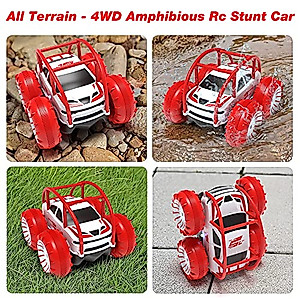 MaxTronic Remote Control Car, RC Cars Amphibious Land & Water Beach Pool Toy Off-Road RC Boat, 360°Flip Rotation Stunt Car with Sidelights for Toddlers 3 4 5 6 7 8 9 10 11 12 Years Kids Boys Girls