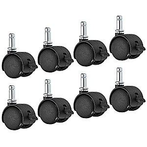 PATIKIL 1 Inch Swivel Casters, 8 Pack Nylon 360 Degree Universal Circlip Swivel Stem Wheels with Brake for Chair Furniture Replacement, Black