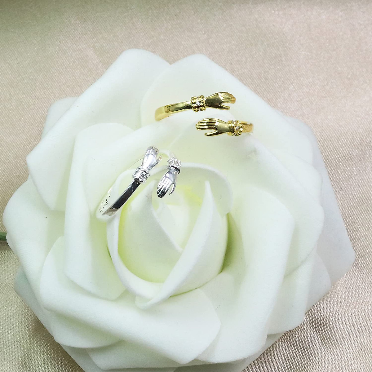 FLOGWE Valentines Day Gifts S925 Sterling Silver Hug Ring,Love Ring Always with You Engagement ring Wedding Anniversary Ring， Adjustable Ring Hugging Ring Birthday Surprise with Jewelry Box